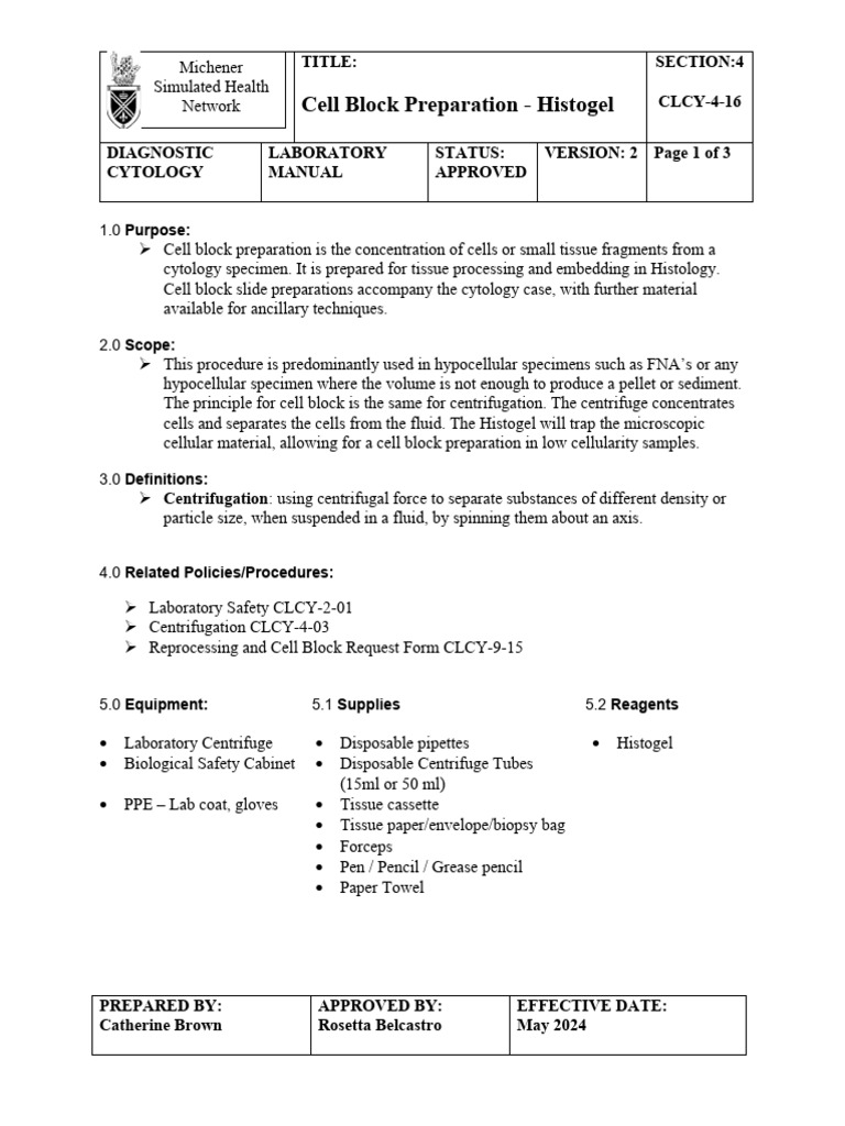 CLCY-4-16 Cell Block Preparation - Histogel | PDF | Cytopathology ...