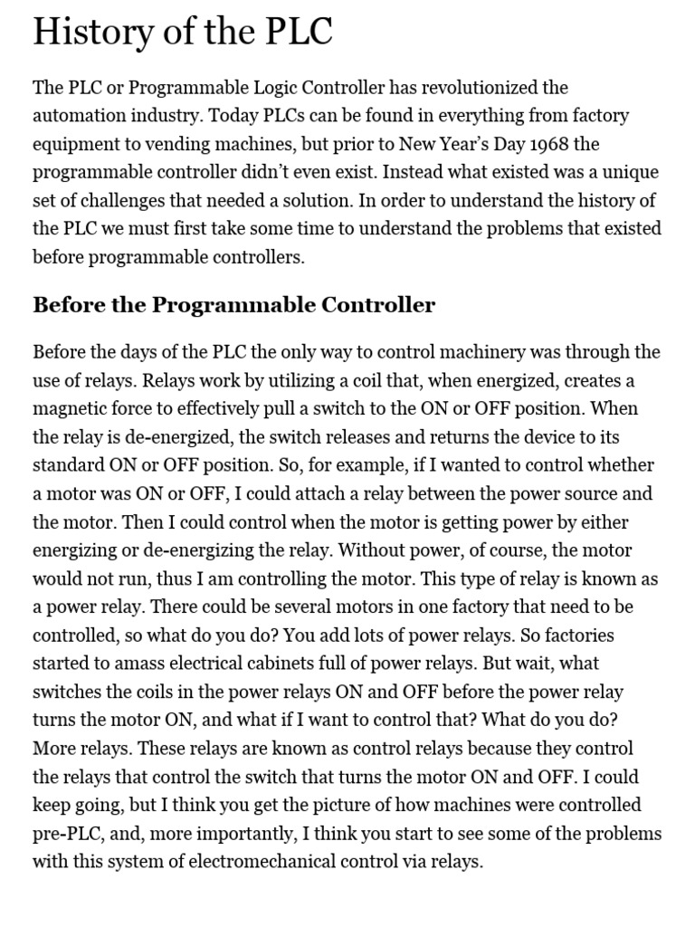 History of The PLC - AutomationDirect | PDF | Programmable Logic Controller | Relay
