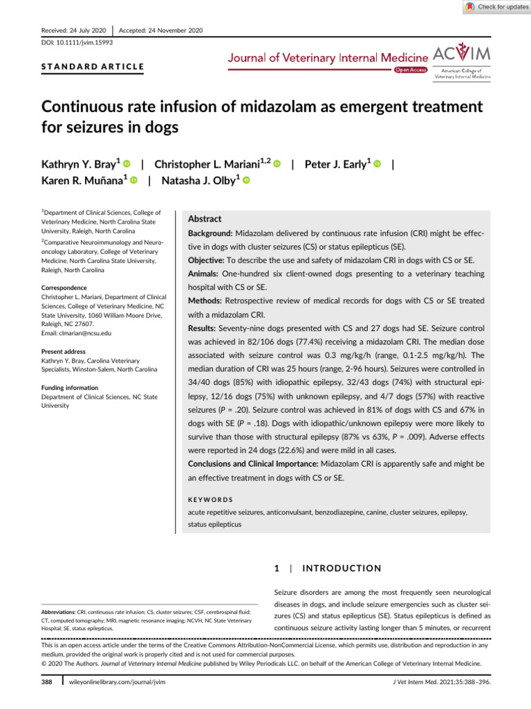 Veterinary Internal Medicne - 2020 - Bray - Continuous Rate Infusion of ...