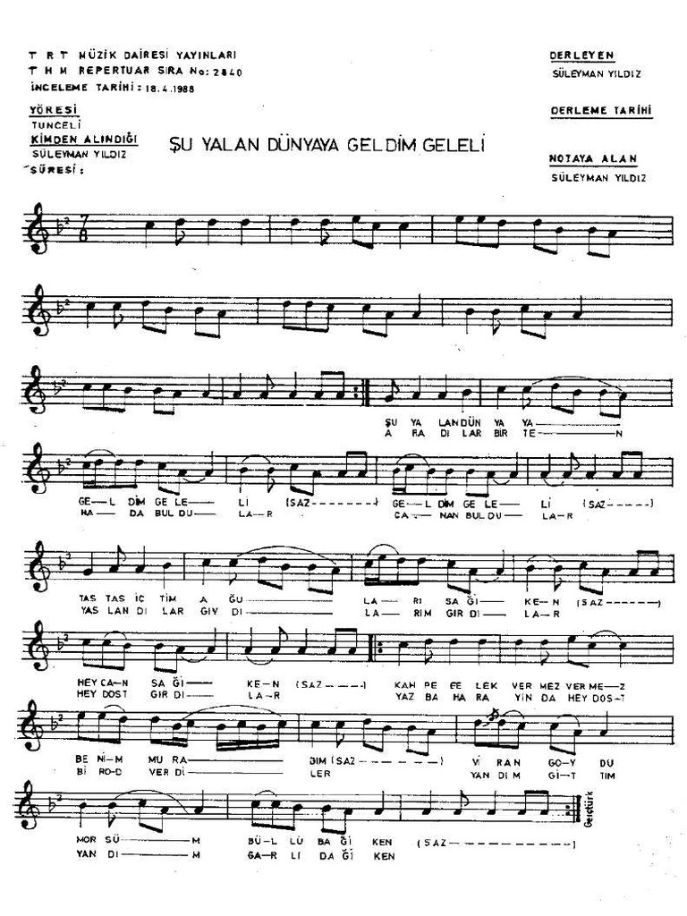 Su Yalan Dunyaya Geldim Gideli | PDF