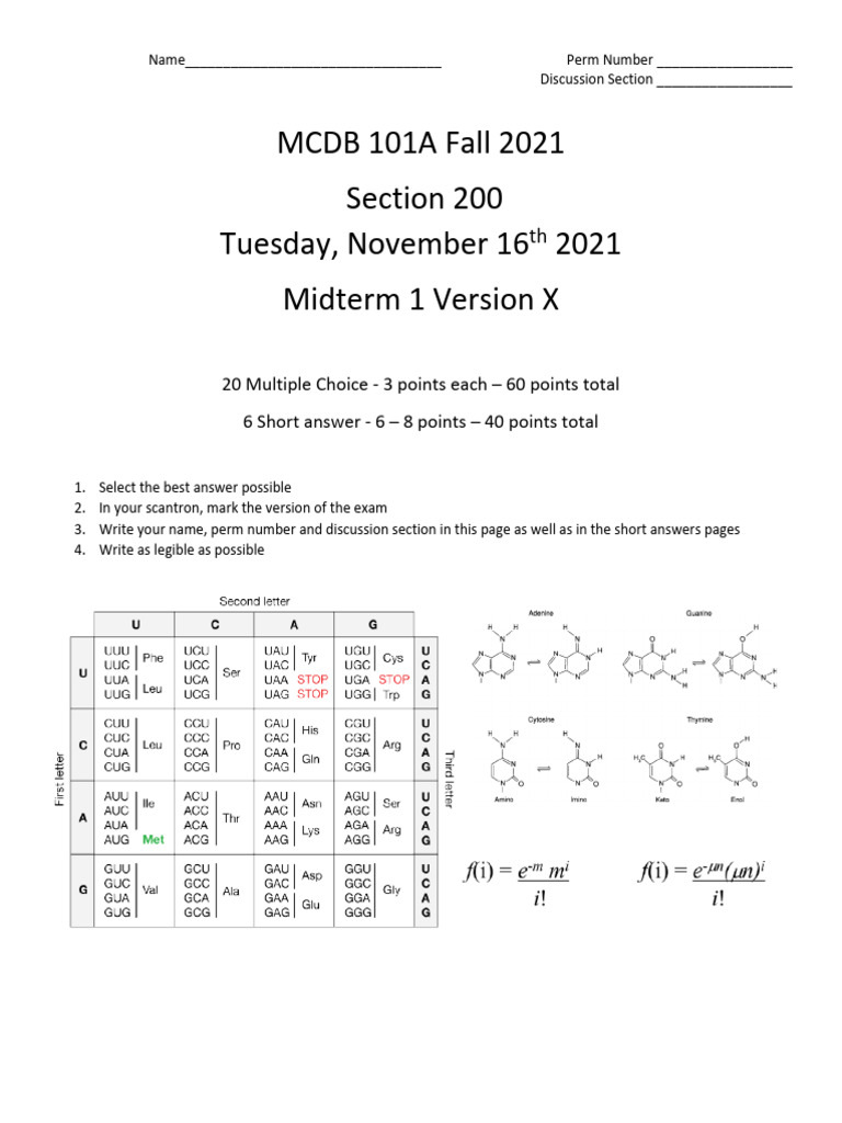 MCDB 101A Midterm 2 - Key | PDF | Repressor | Amplicon