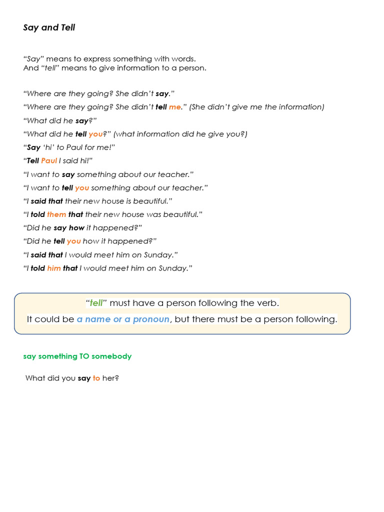 BRITANICO AD4 - Say - Speak - Talk - Tell | PDF | Language Arts ...