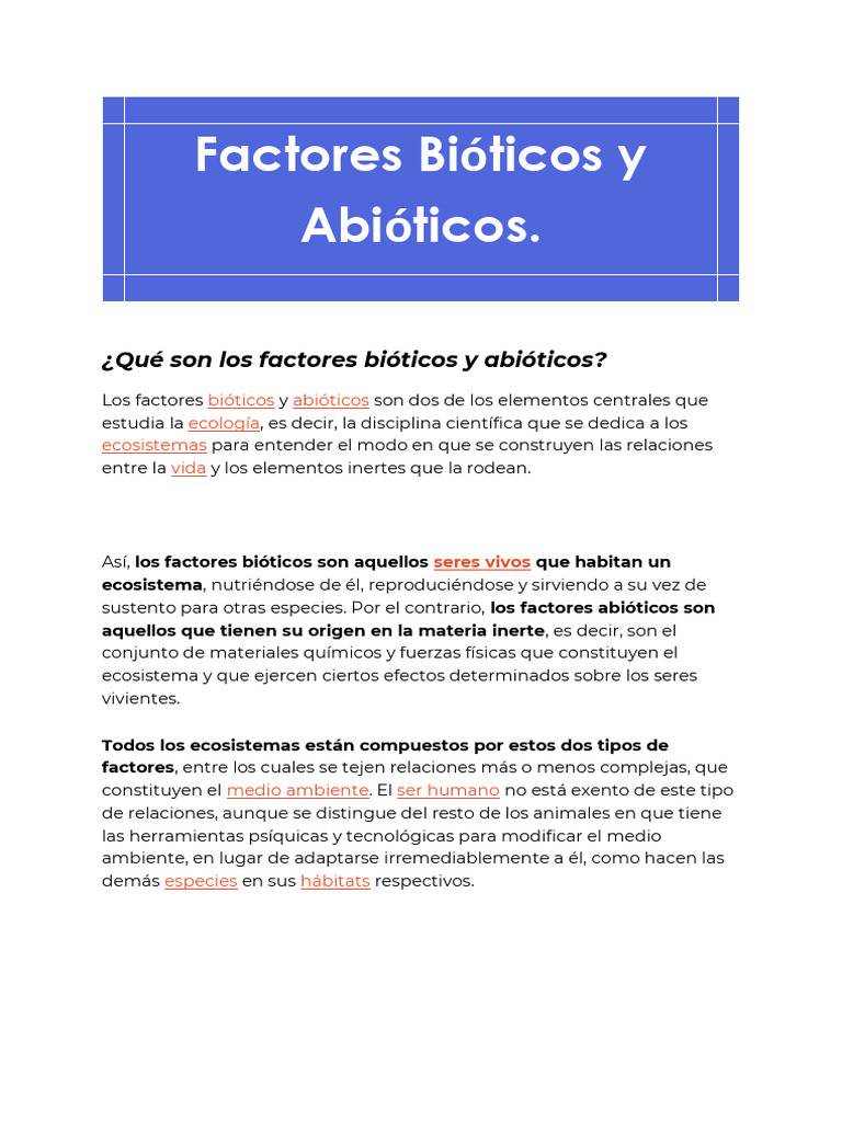 Factores Bióticos y Abióticos | PDF | Agua | Entorno natural