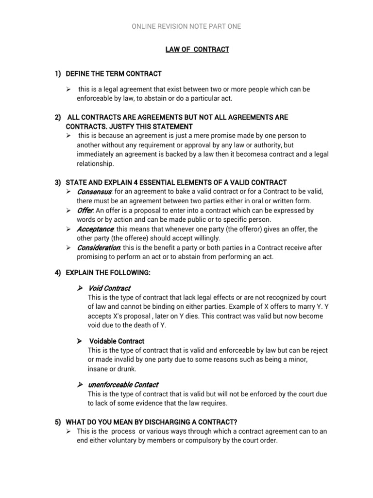 Revision Note Part One | PDF | Communication | Offer And Acceptance