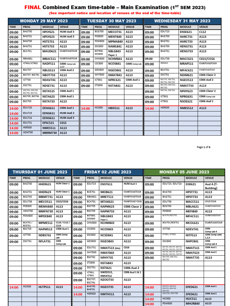 2023 Main Exam Timetable | PDF | Technology & Engineering