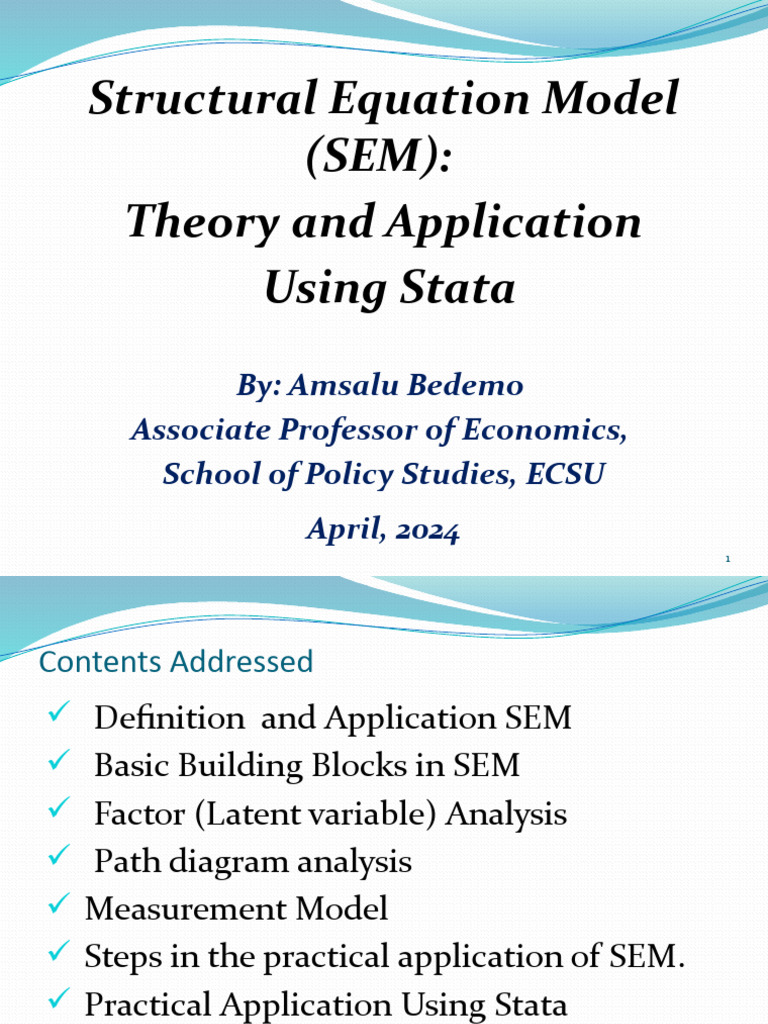 SEM Theory & Application with Stata | PDF | Structural Equation Modeling | Factor Analysis