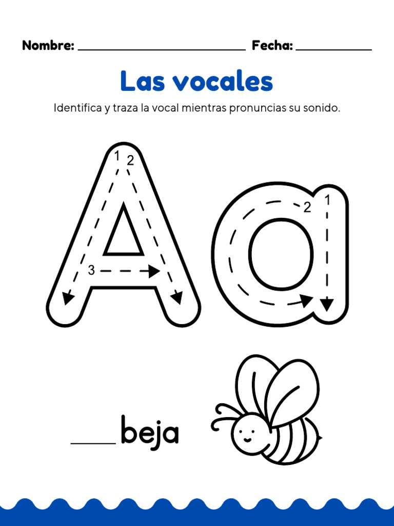 Hoja de Trabajo Las Vocales Ilustrado Azul | PDF