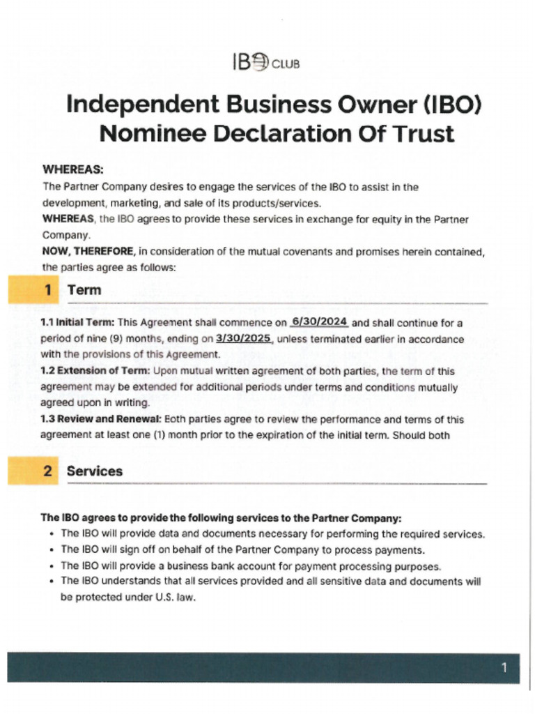 Brittany Pabon Nominee Trust Contract Agreement | PDF