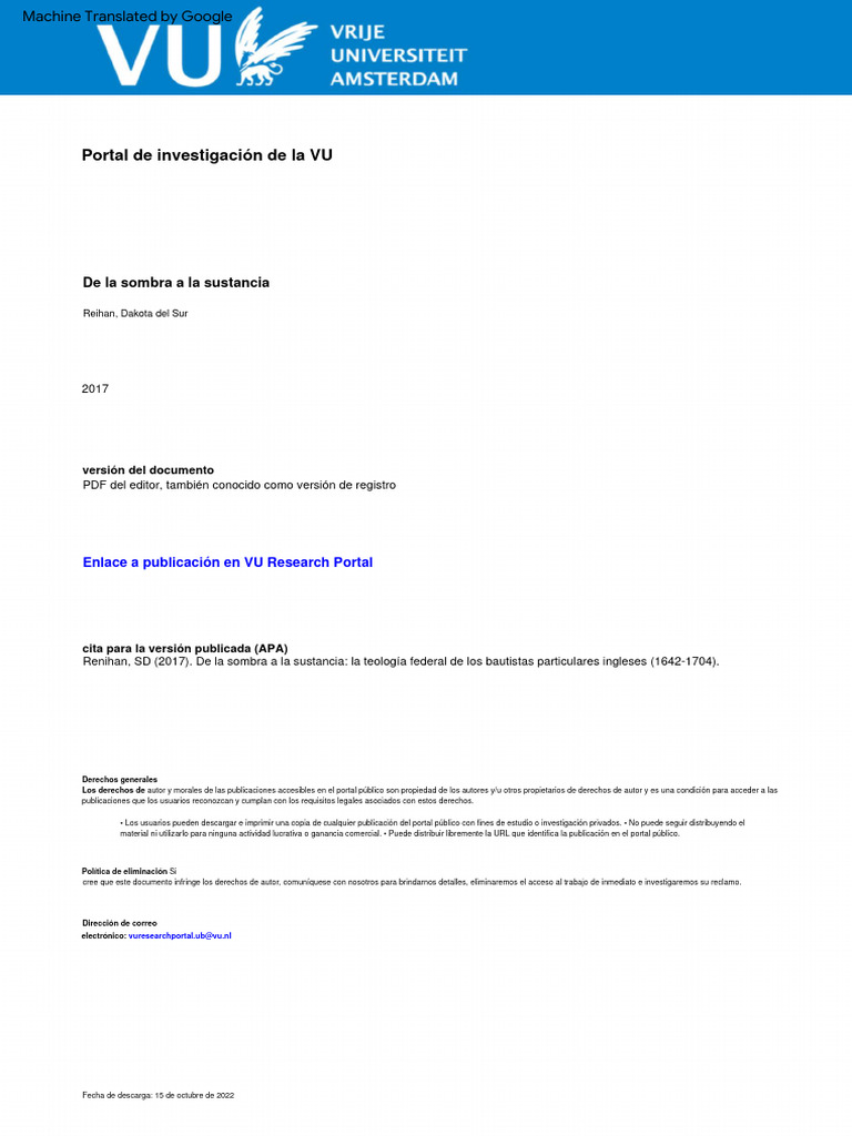 Samuel Renihan-De La Sombra A La Sustancia | PDF | Puritanos | Familias ...