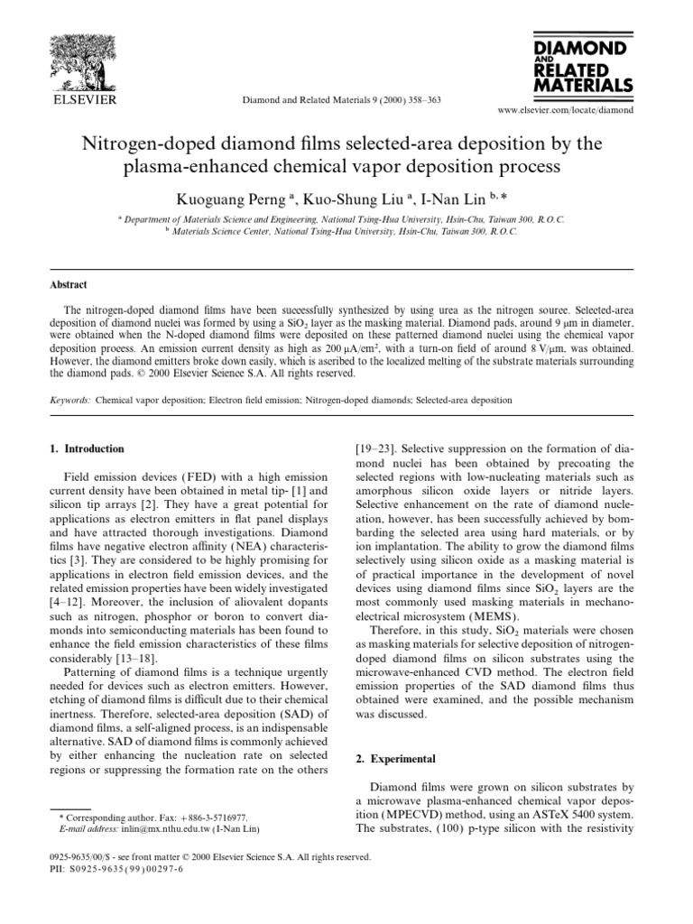 Nitrogen-Doped Diamond Film Deposition | PDF | Chemical Vapor ...