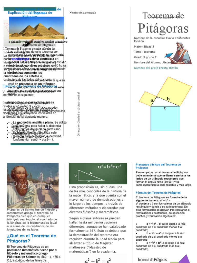 Teorema de Pitagoras Triptico | PDF | Triángulo | Teorema