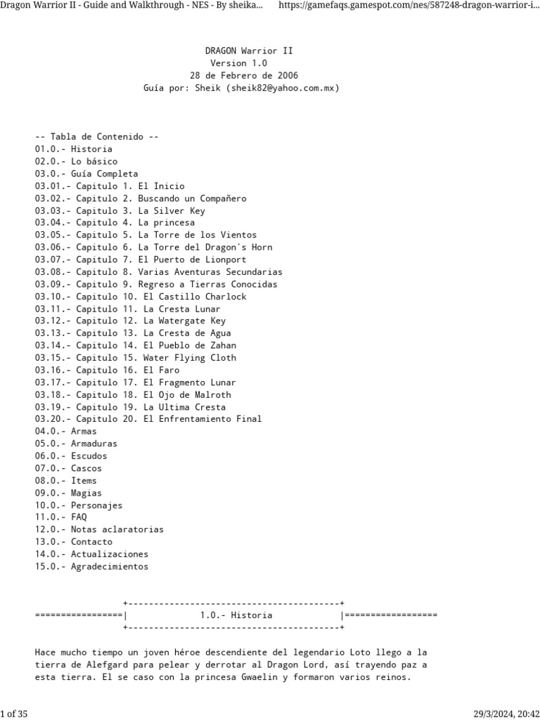 Dragon Warrior II - Guide and Walkthrough - NES - by Sheikav - GameFAQs ...