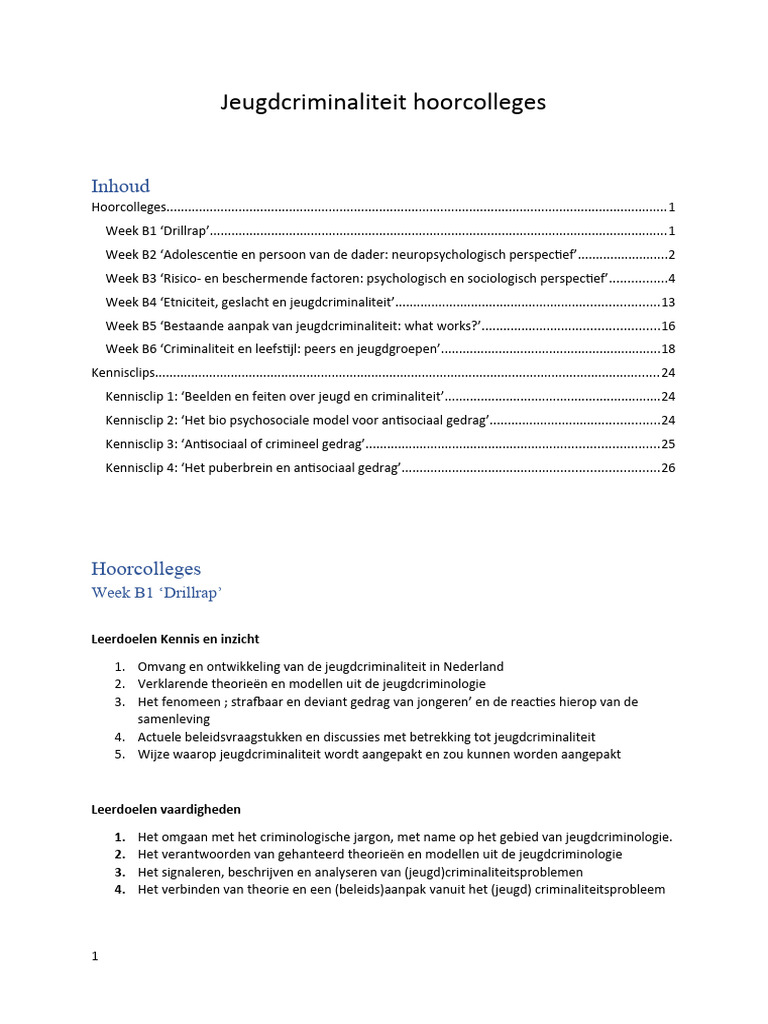 Jeugdcriminaliteit Hoorcolleges | PDF