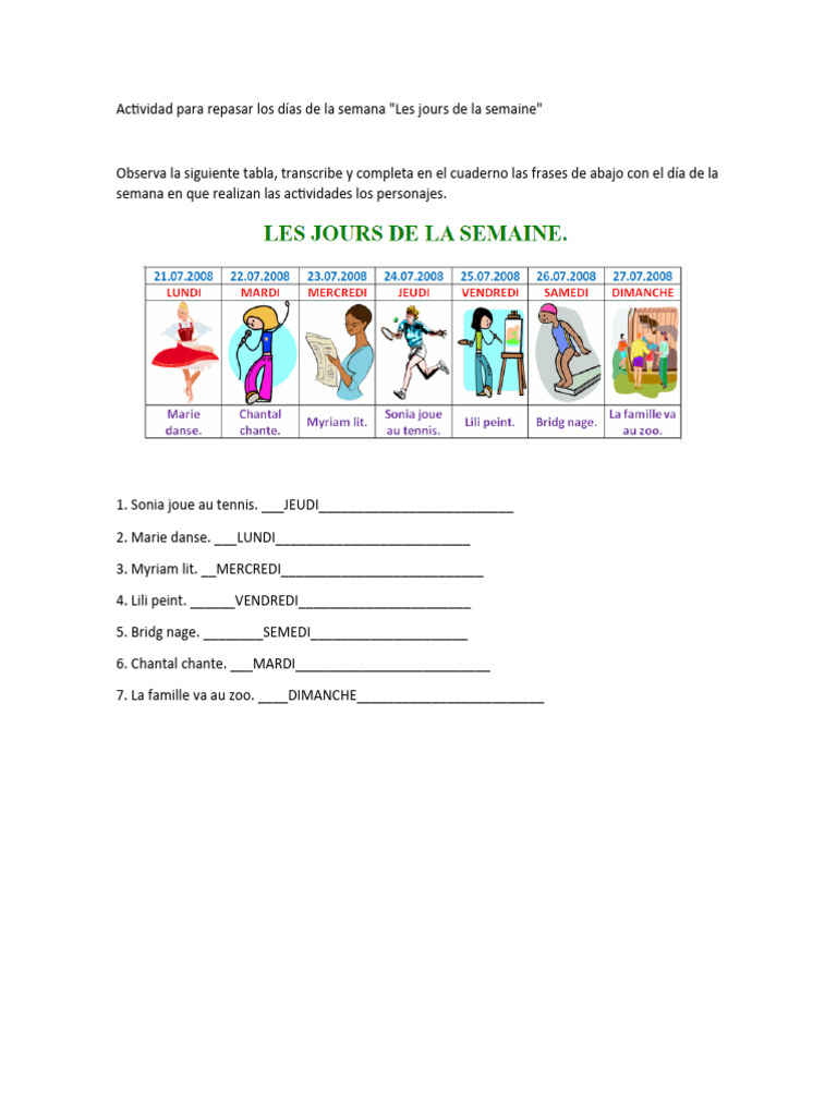 Actividad: Días de la Semana en Francés | PDF