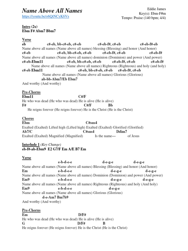 Name Above All Names Chords & Lyrics | PDF | Song Structure | Musical Forms