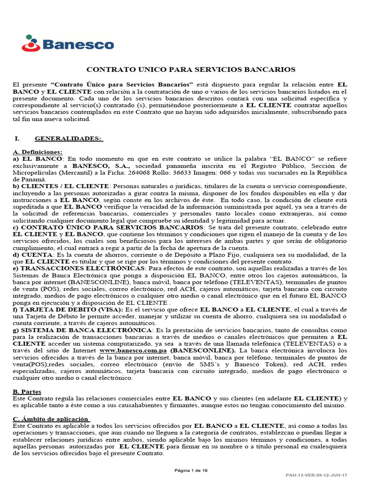 Contrato Único de Servicios Bancarios | PDF | Bancos | Cheque