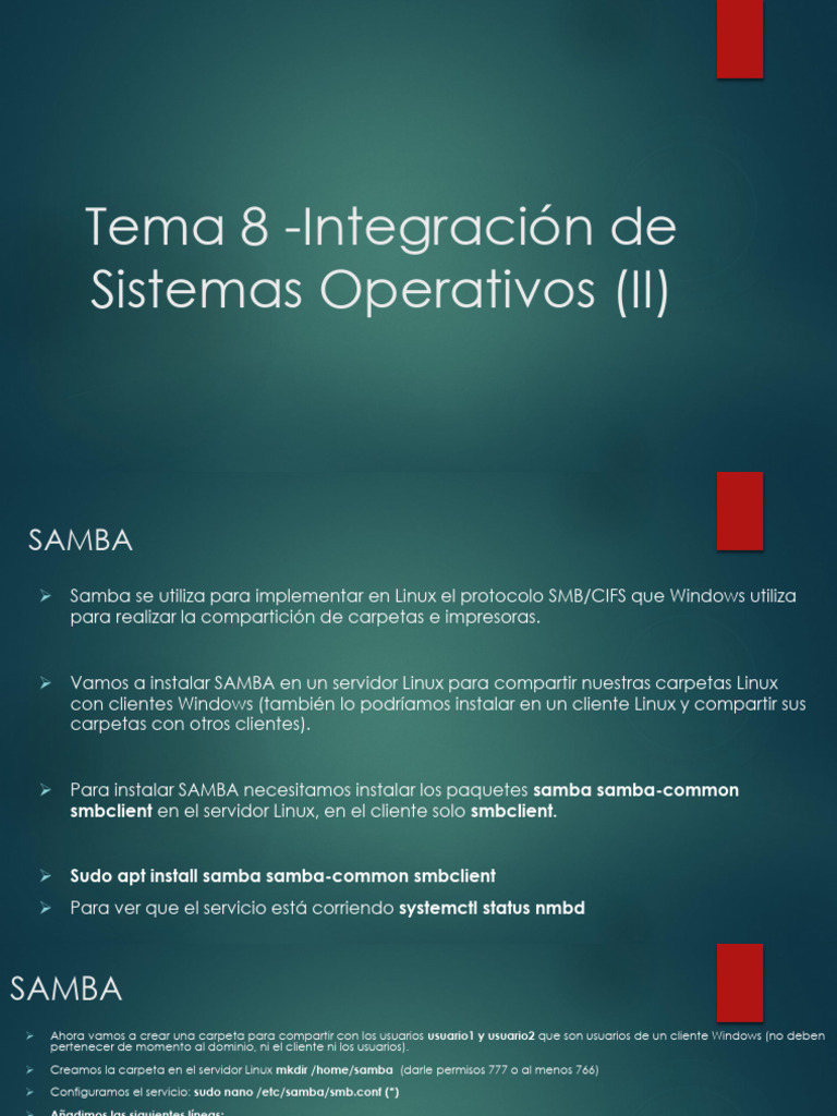 Tema 8 SAMBA-NFS | PDF | Archivo de computadora | Servidor (Computación)