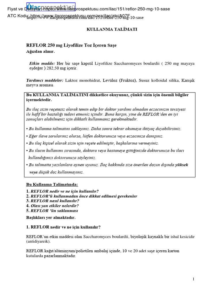 45 Reflor 250mg Liyofilize Toz Iceren Sase KT | PDF