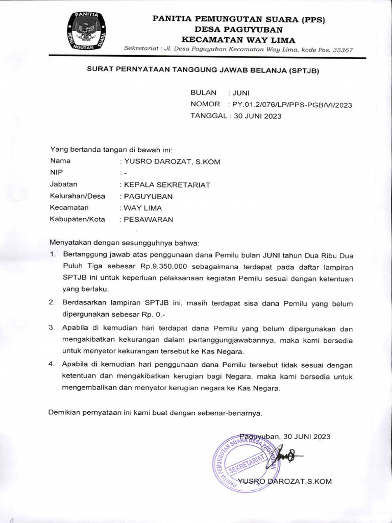 Pgy SPTJB Lampiran Juni | PDF