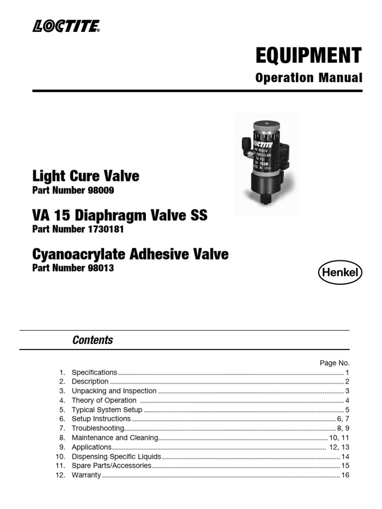 Loctite - Valves - 98013 Manual | PDF | Valve | Pressure
