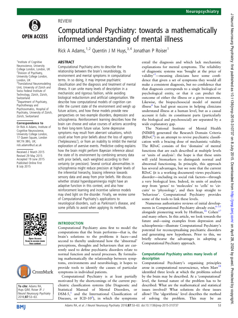 ARTIGO - Computational Psychiatry - Towards A Mathematically Informed Understanding of Mental ...