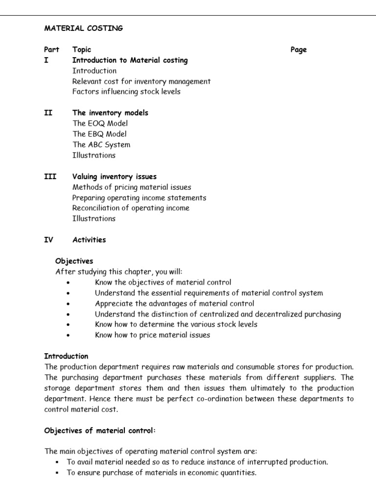 Material Costing | PDF | Inventory | Management Accounting
