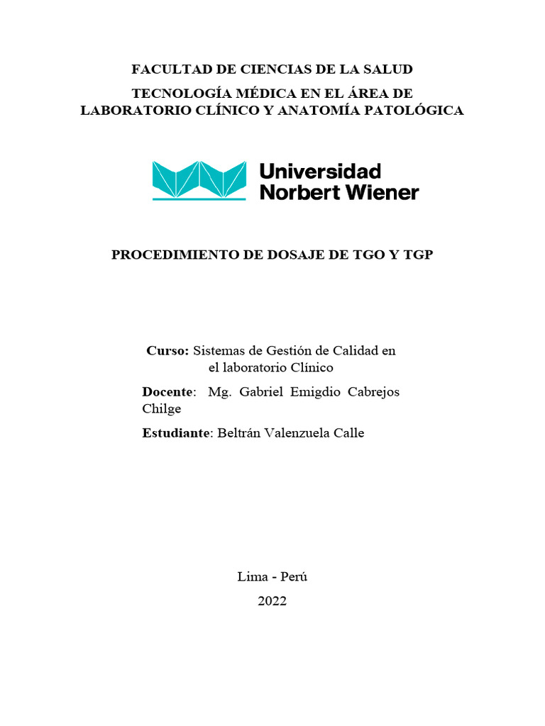 Tgo y TGP | PDF | Hepatitis | Alanina transaminasa