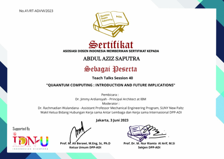 Abdul Aziz Saputra Sertif Kuantum | PDF