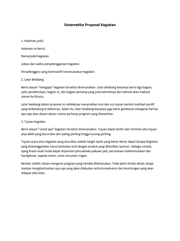 Sistematika Proposal Kegiatan | PDF | Bisnis | Pengelolaan Keuangan & Uang