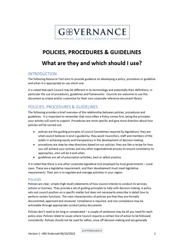 Policy Procedure or Guideline - What Are They and Which Should I Use ...