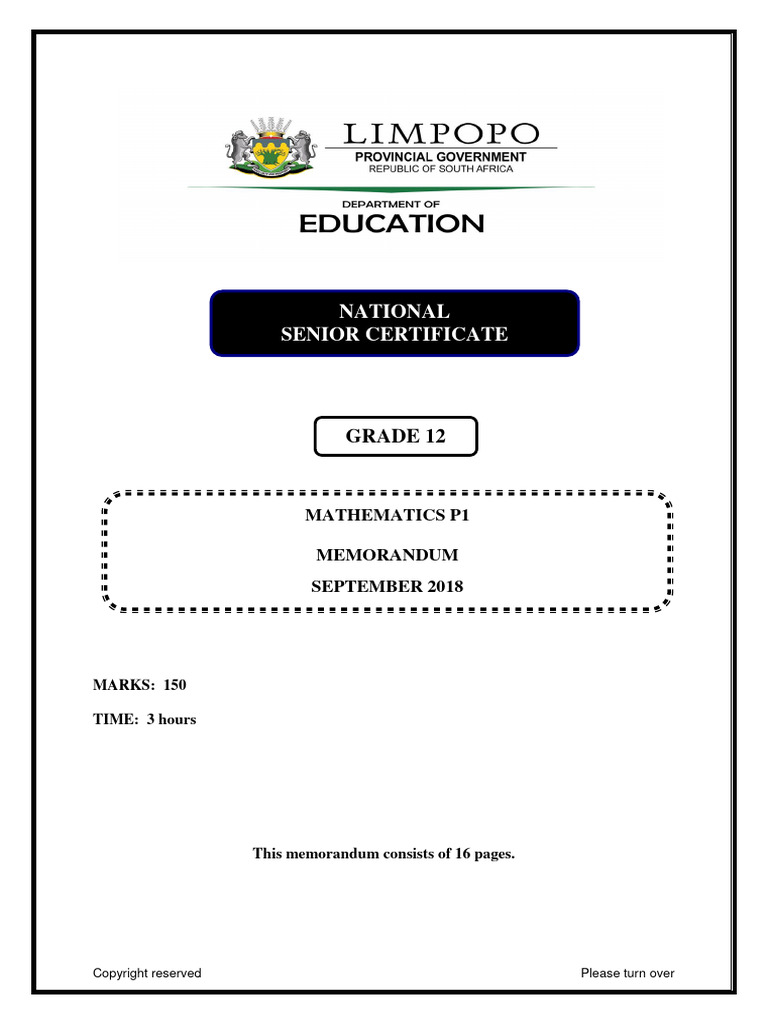 Memo Maths p1 2018 | PDF | Tangent | Gradient