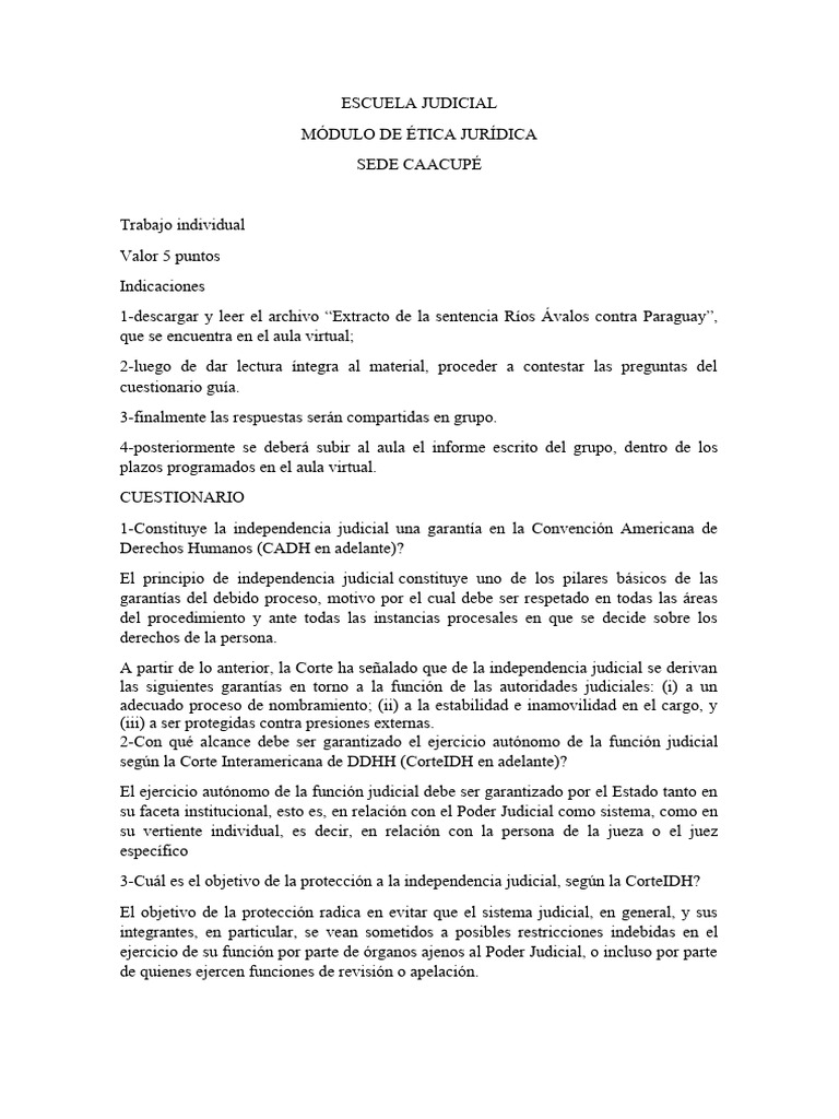 Guía de Preguntas Sobre El Caso Ríos Avalos Vs Paraguay | PDF | Juez | Judicaturas