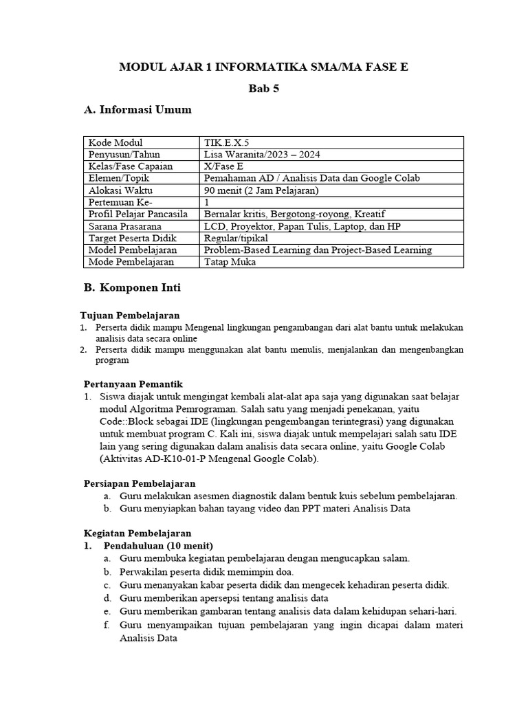 Perangkat Modul Ajar Informatika - Bab 5 | PDF