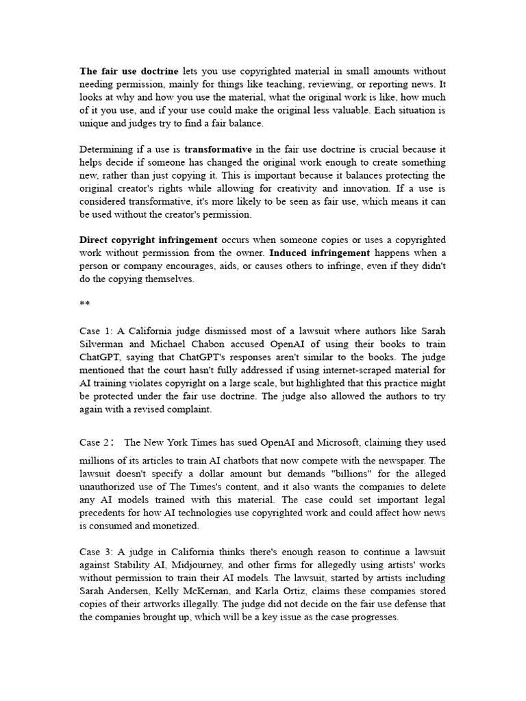 AI cases | PDF | Fair Use | Artificial Intelligence