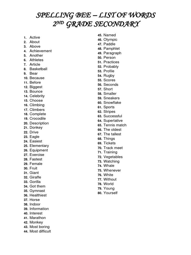 SPELLING_BEE_-_2ND_SEC. | PDF