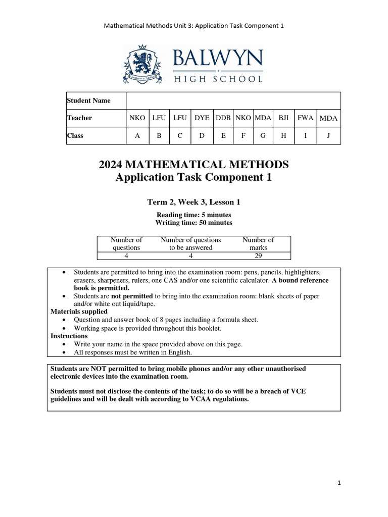 2024 12MAM App Task Component 1 Final - Solutions | PDF | Function (Mathematics) | Temperature