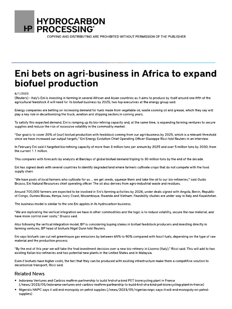 Eni Biofuels | PDF
