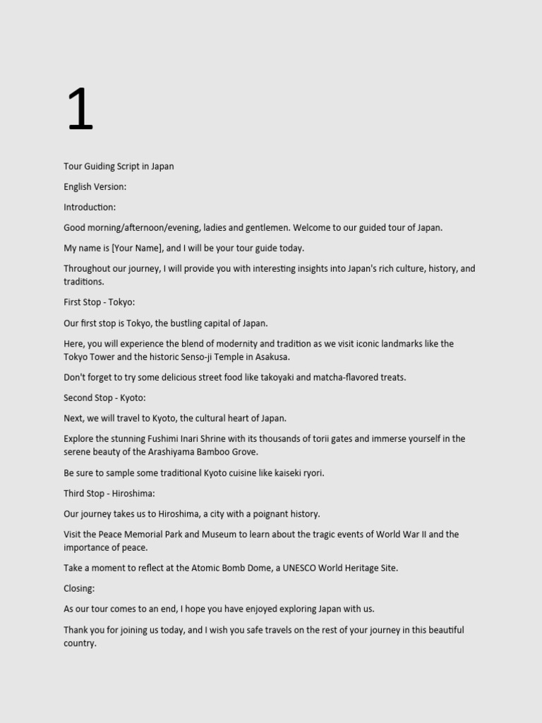 Tour Guiding Script | PDF | Japanese Language | Kyoto