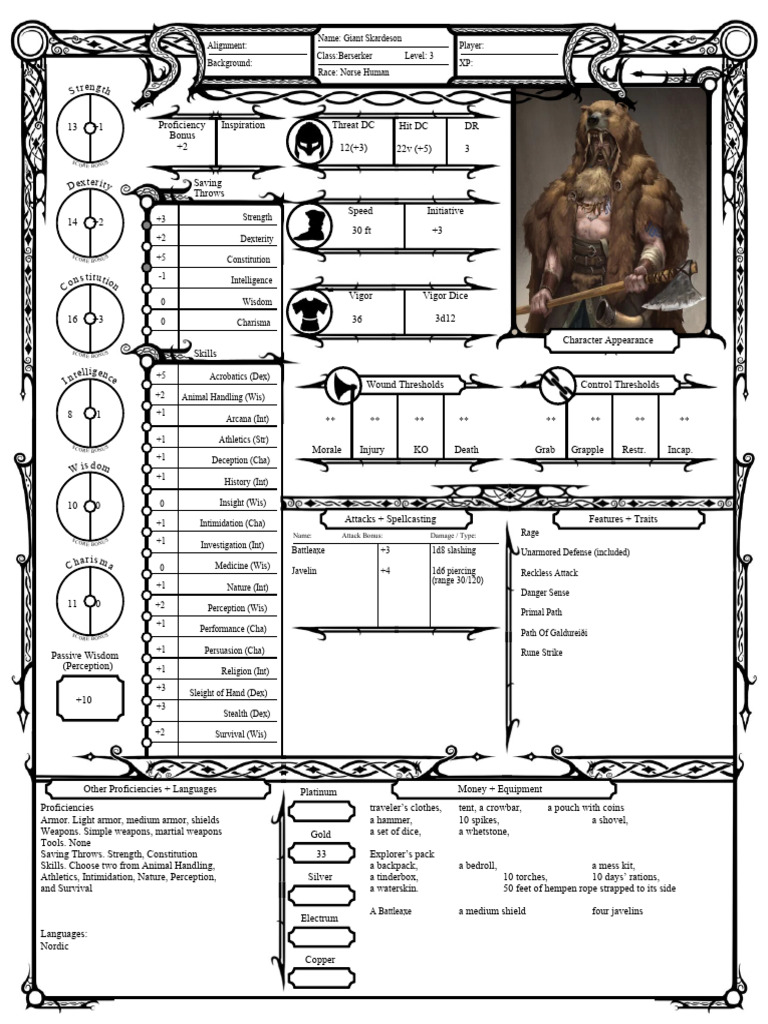 Character Sheet Caracteter 1 Oneshot | PDF