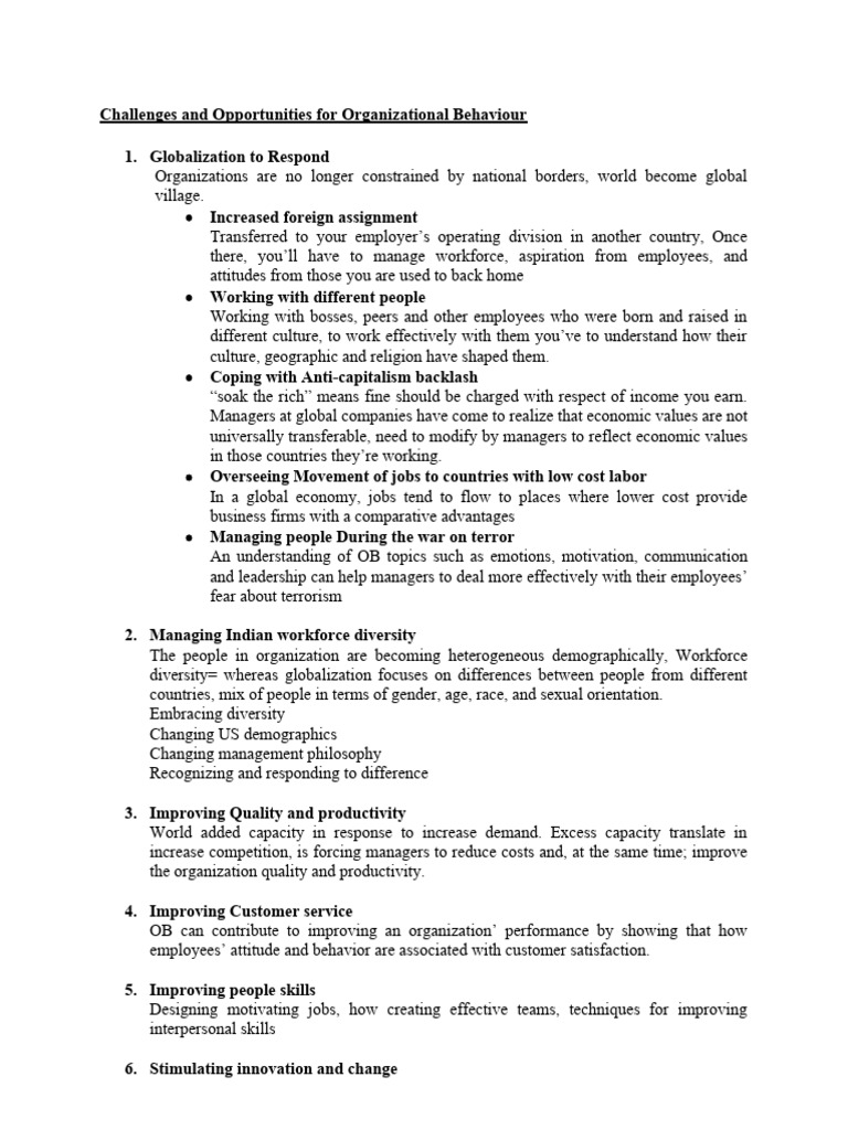 Challenges and Opportunities For Organizational Behavior | PDF ...