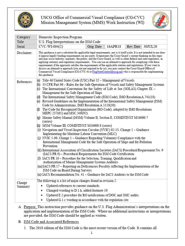 USCG ISM Code Interpretation | PDF | Audit | Safety