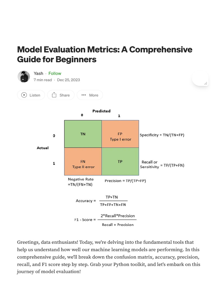 Model Evaluation Metrics - A Comprehensive Guide For Beginners - by ...