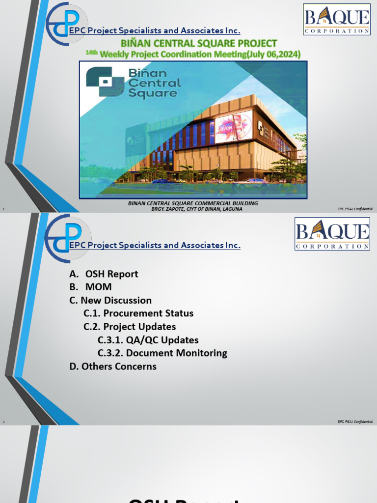 Biñan Central Square Project Update | PDF | First Aid | Occupational ...