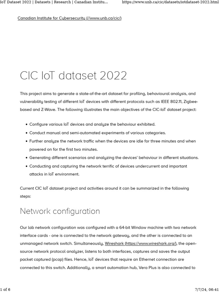 IoT Dataset 2022 - Datasets - Research - Canadian Institute For Cybersecurity - UNB | PDF ...