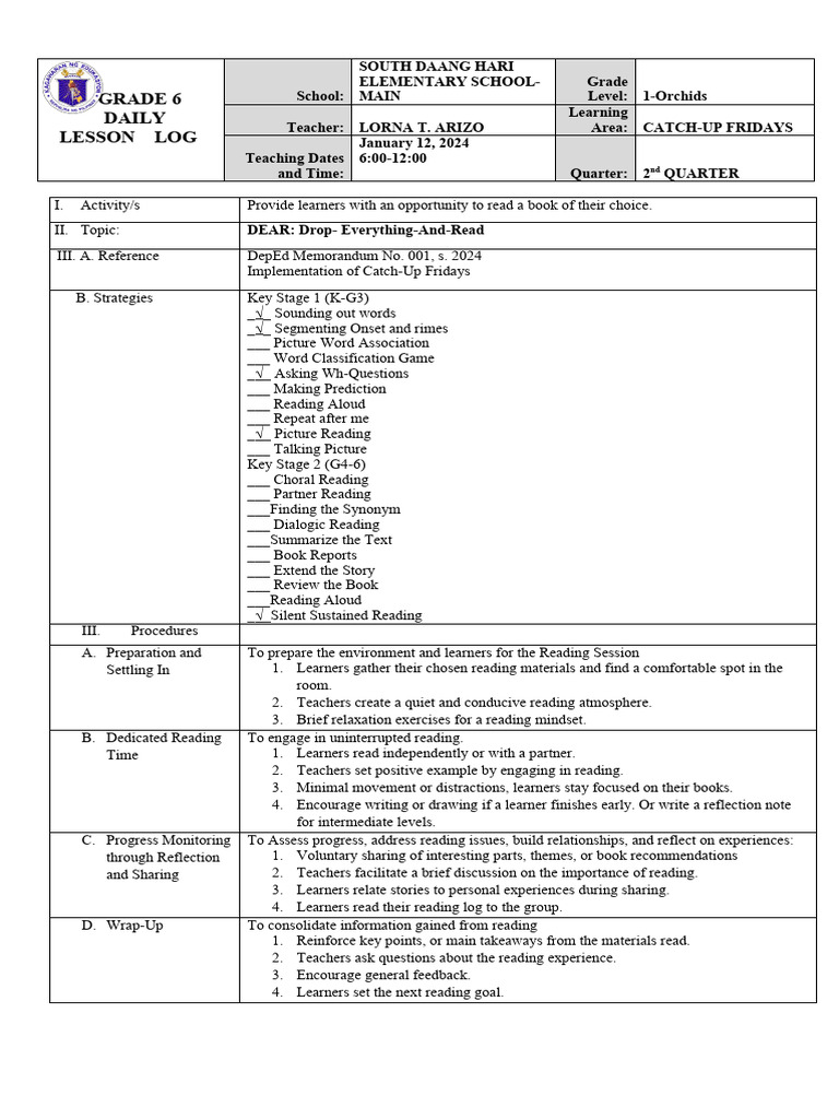 Catch Up Lesson Plan | PDF | Learning | Teachers