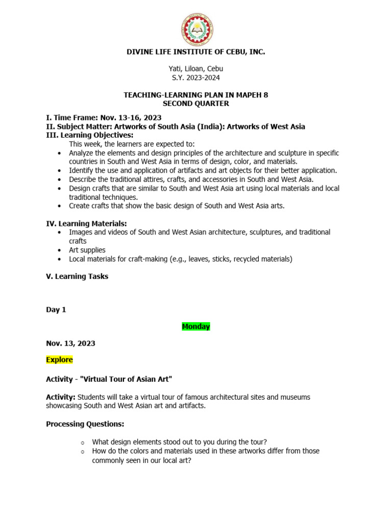 ARTS-8-WEEK 5 (Lesson 3 - Part 1-2) | PDF | Artifact (Archaeology) | Design