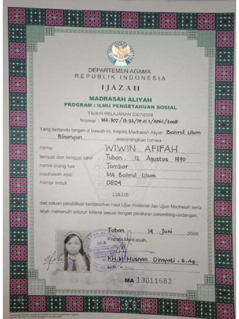 Ijazah Bu Wiwin | PDF