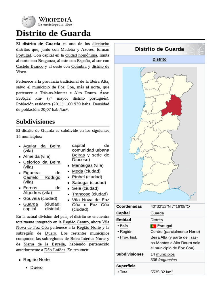 Distrito de Guarda en Portugal | PDF | Descentralización | Estados ...