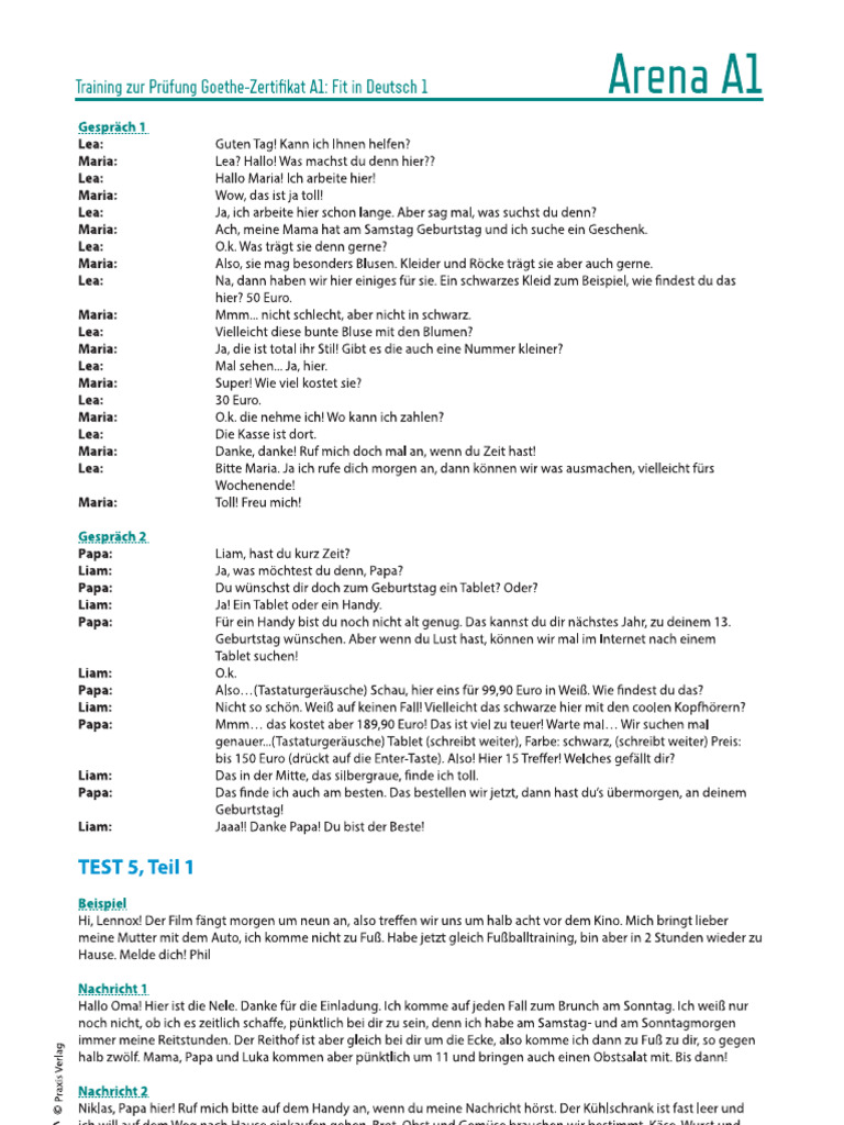 A1 Listening - Test 5 (Transcript) | PDF