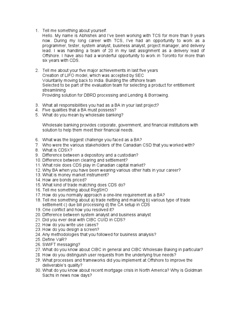 BA Interview Questions | PDF | Business Analysis | Banks